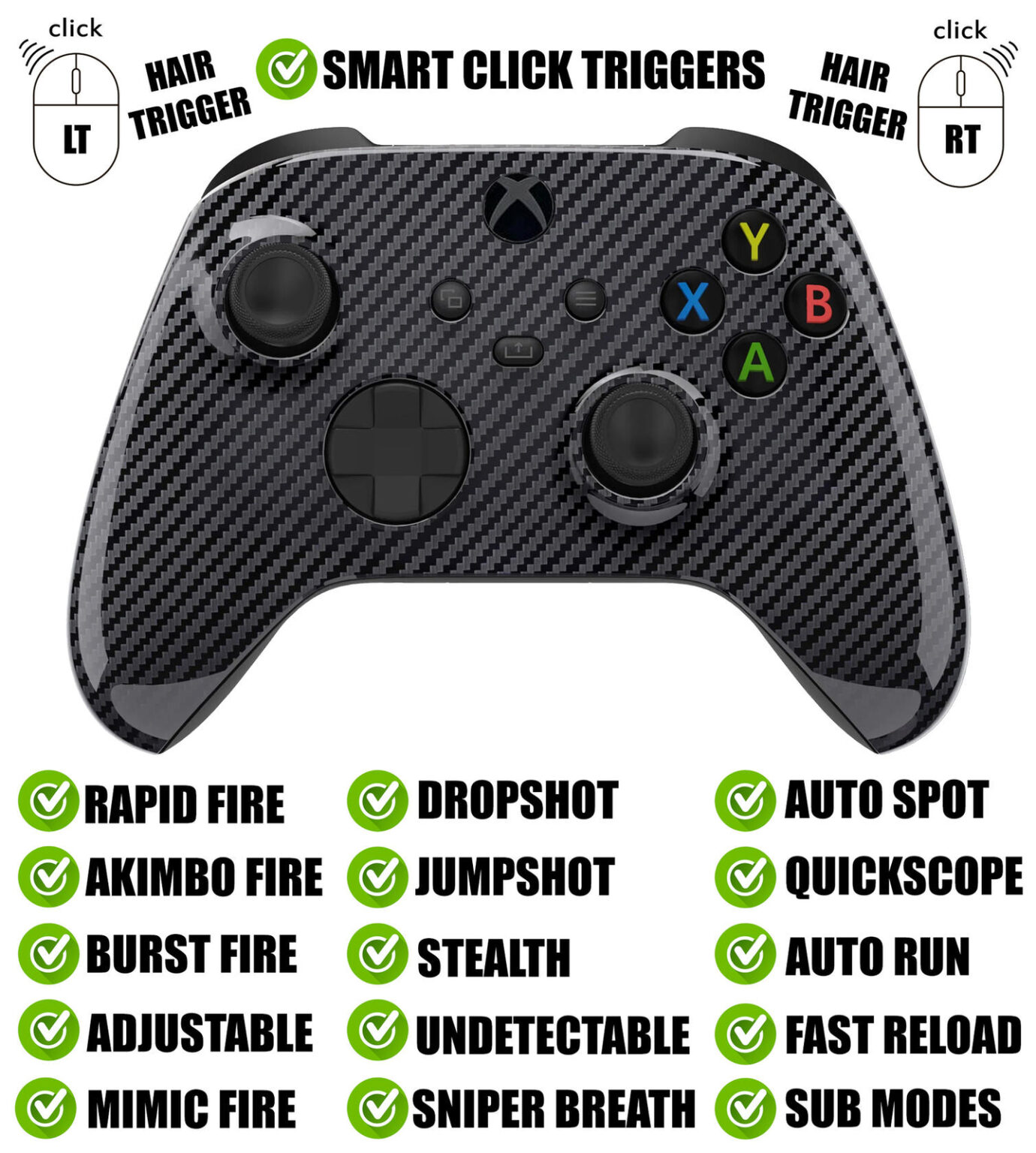 Carbon Fiber Silent Modz Smart Click Triggers Modded Controller for ...