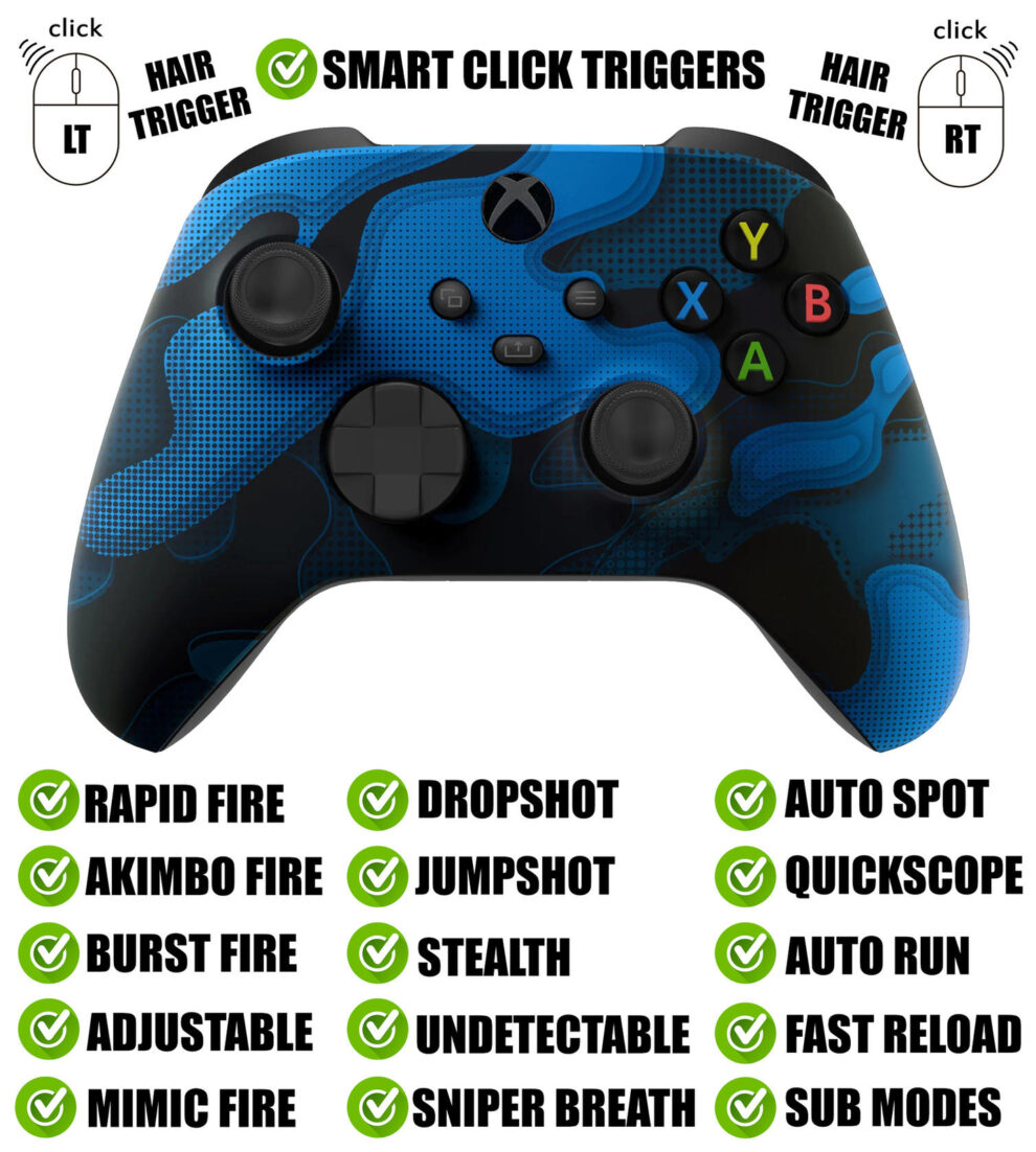 Blue Camo Silent Modz Smart Click Triggers Modded Controller for Xbox ...