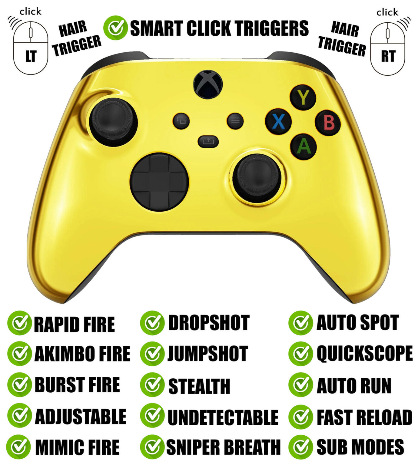 Chrome Gold Silent Modz Smart Click Triggers Modded Controller for Xbox ...